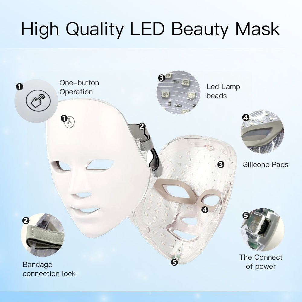7 Colors LED Facial Mask Light Therapy at Home Rejuvenation Facial Ski ...